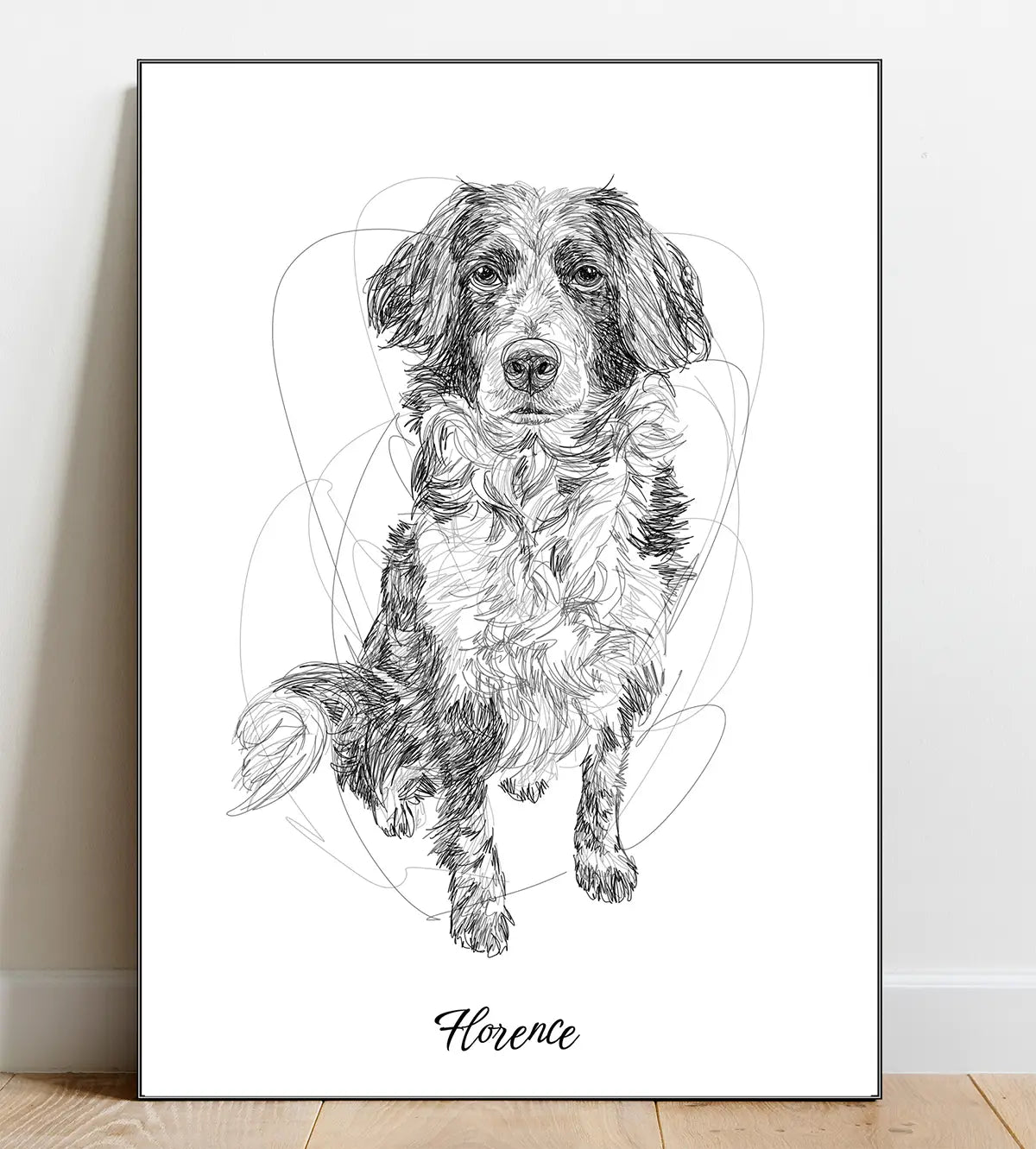 Custom Full Body Sketch Pet Portrait – Poster and Paw