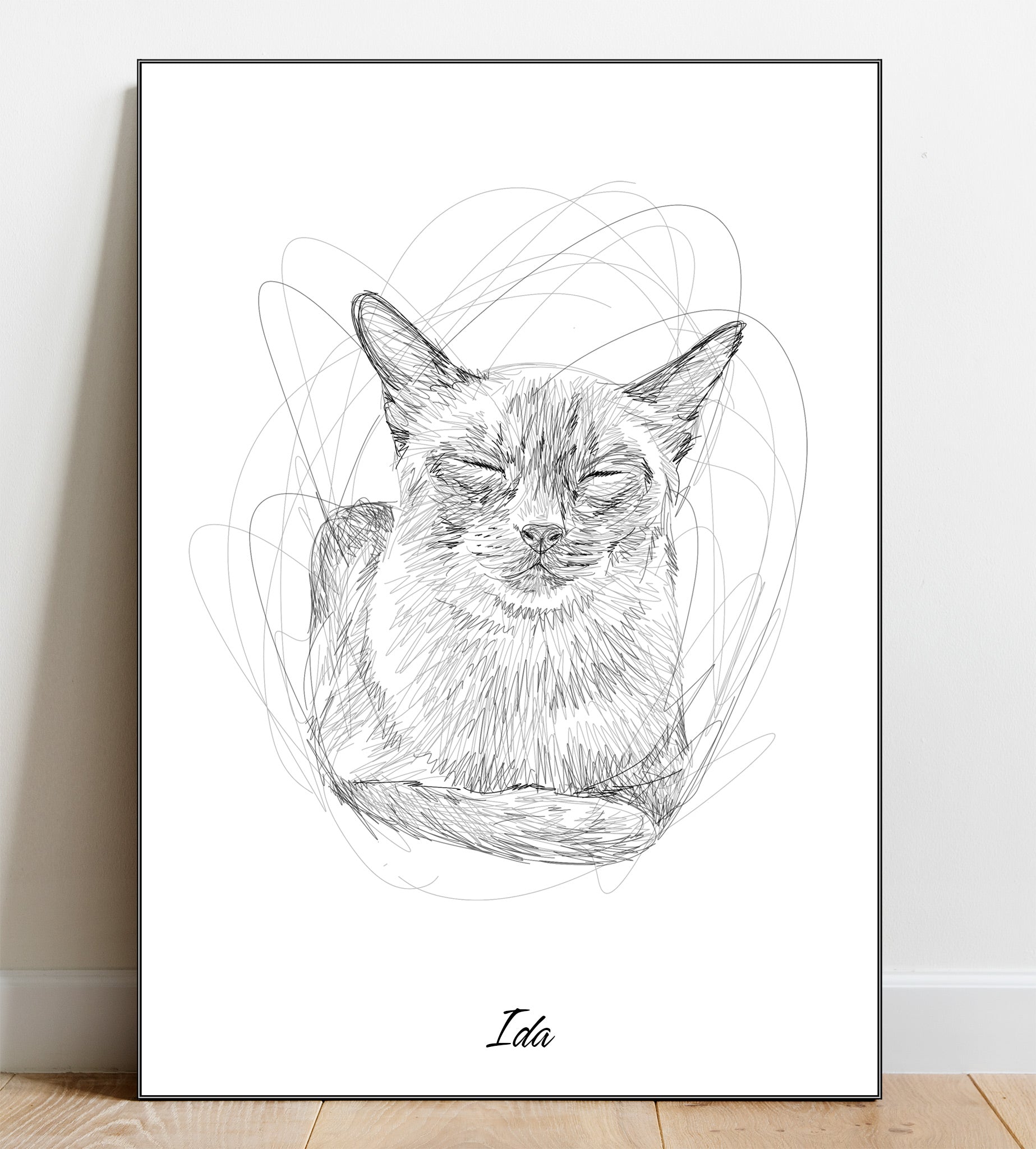 Custom Full Body Sketch Pet Portrait – Poster and Paw